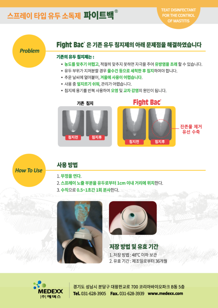 파이트백 (Fight Bac) / 스프레이식 유두침지제 – 메덱스 – 식품 안전과 건강 문화를 선도하는 기업
